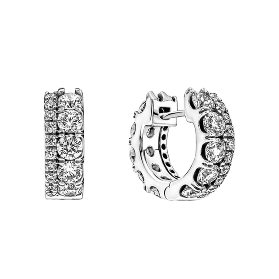 Mua Khuyên Tai Pandora Double Band Pavé Hoop Earrings 290058C01 Màu Bạc ...