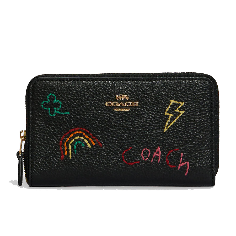 Mua Ví Coach Medium ID Zip Wallet With Diary Embroidery Màu Đen - Coach ...