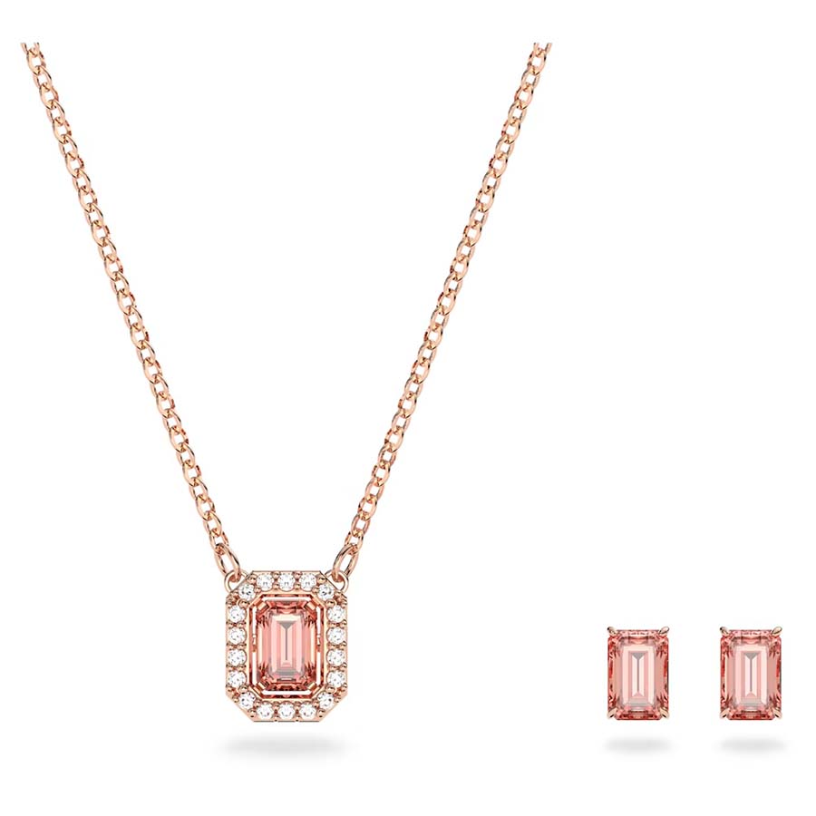Mua Set Dây Chuyền Và Khuyên Tai Swarovski Millenia Octagon Cut, Pink ...